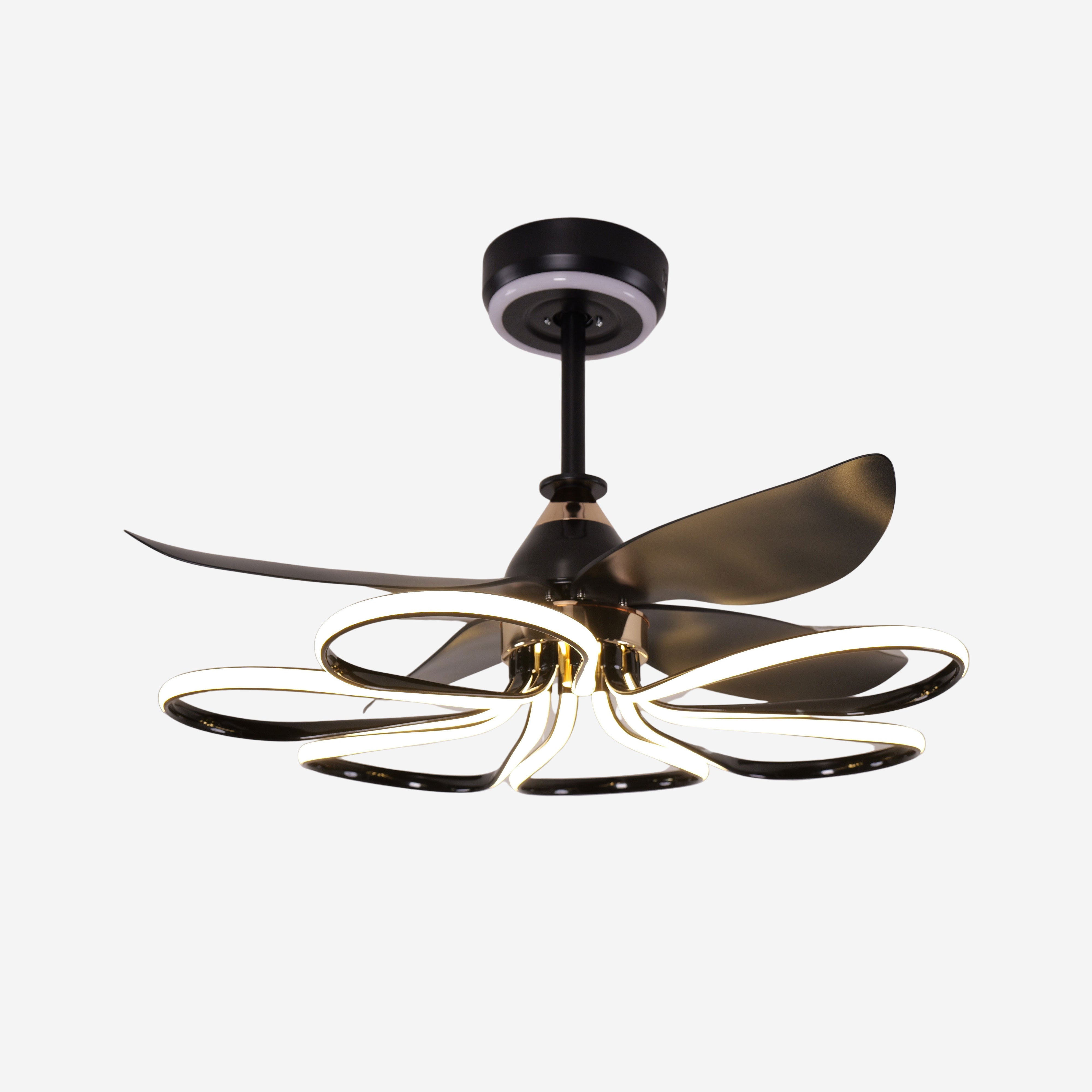 Contemporary Aluminum Black Ceiling Fan with Light for Living Rooms ...
